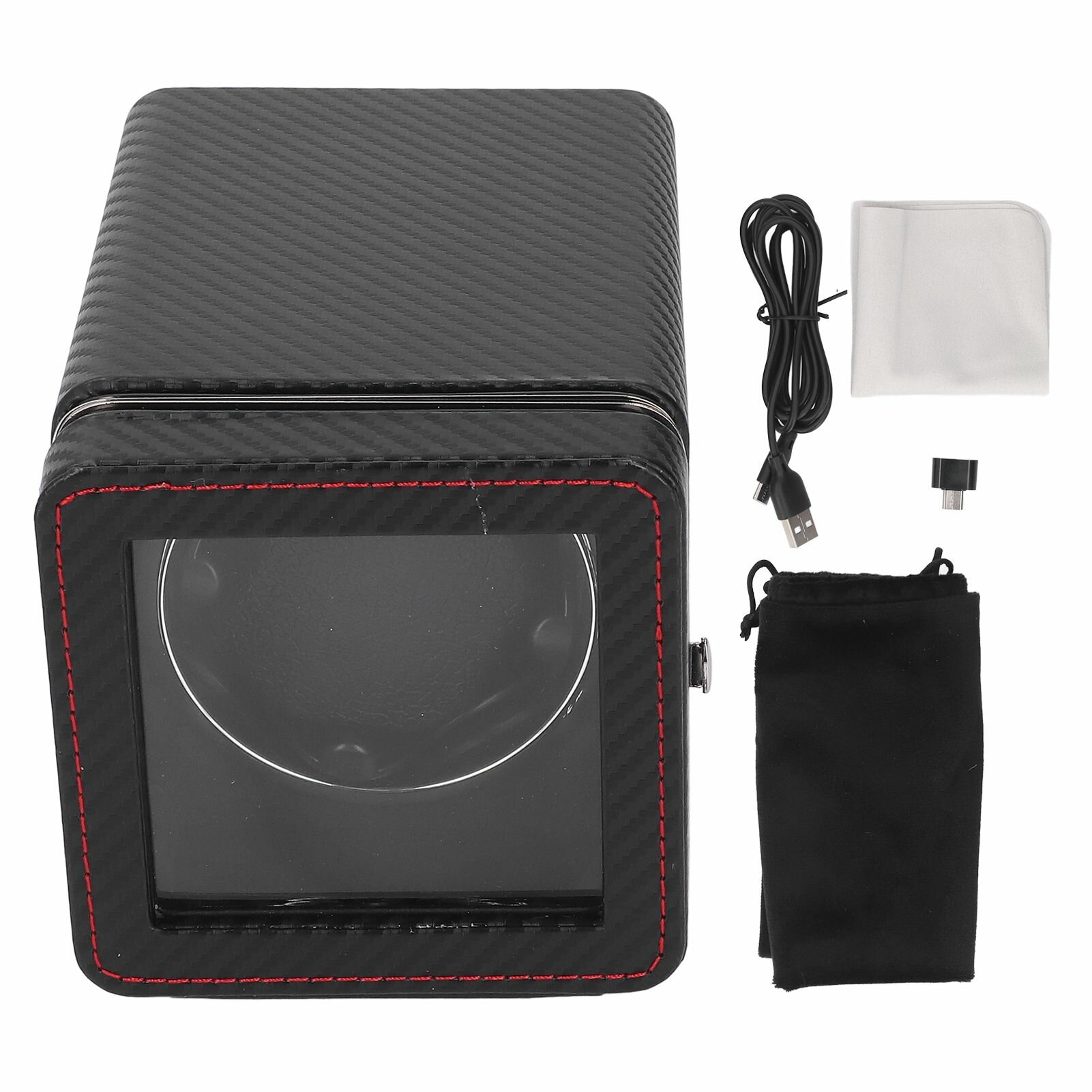 Автоматический виндер для часов с 4 режимами, кожзам и светодиодной подсветкой, супертихий мотор, USB адаптер, красная линия W150T