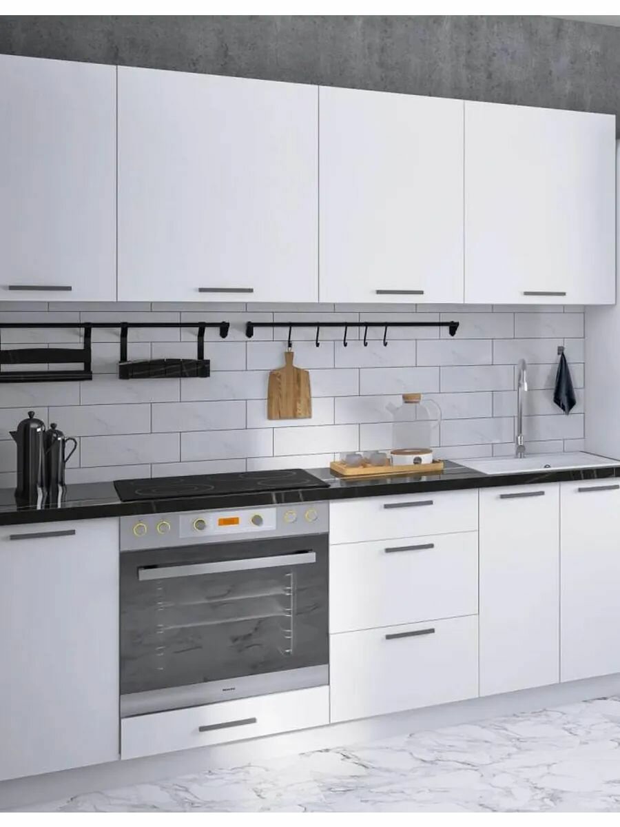 Кухонный гарнитур Стрэйт 2.1 м, мебель для дома и кухни, Белый / Белый глянец