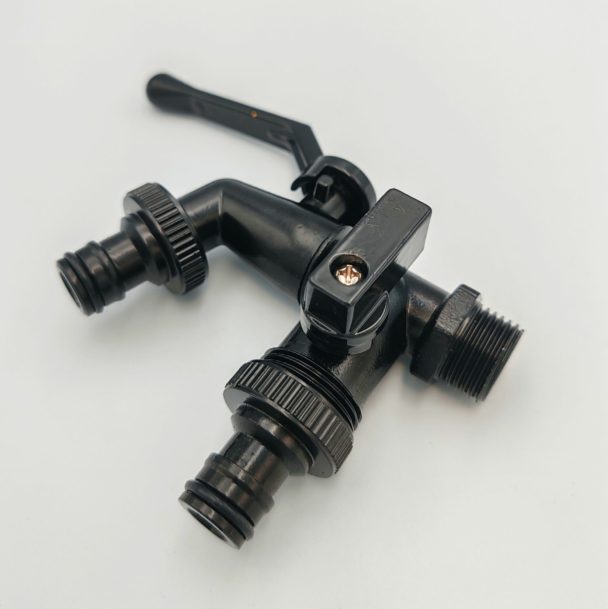 Кран водоразборный черный универсальный двойной металлический (Нар) - 1/2" (штуцер быстросъём)