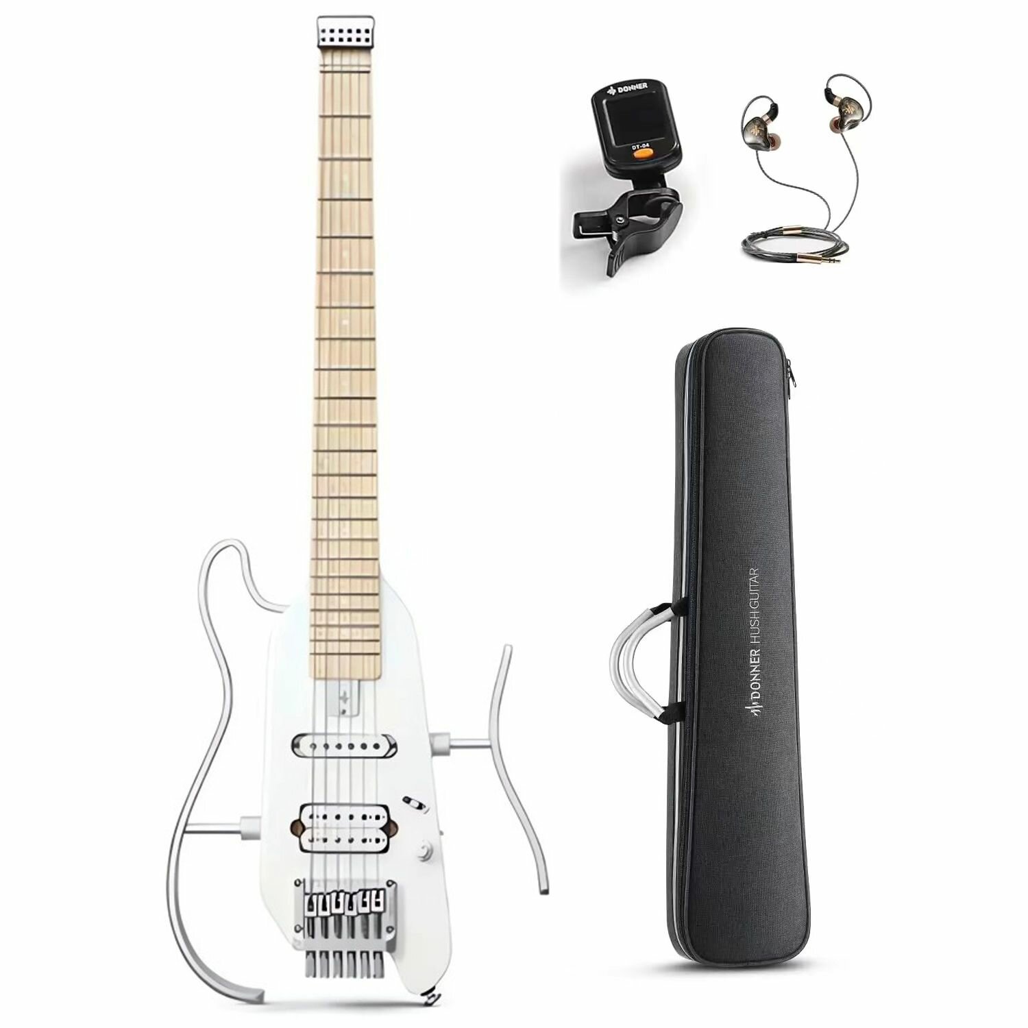 Комплект электрогитары Donner HUSH-X - легкая гитара без головы, отлично подходит для путешествий и практики