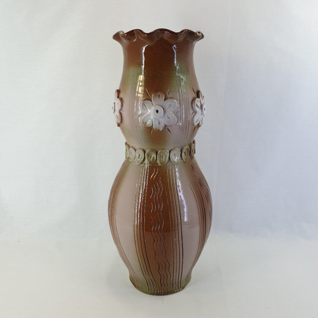 Ваза, керамика обливная, лепнина, высота 42 см, винтаж, СССР