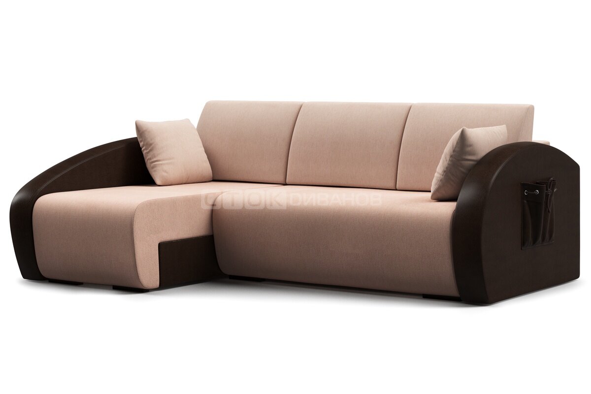 Угловой диван Сток Диванов Брайт-2 Beige бежевый/коричневый 220 см, механизм еврокнижка