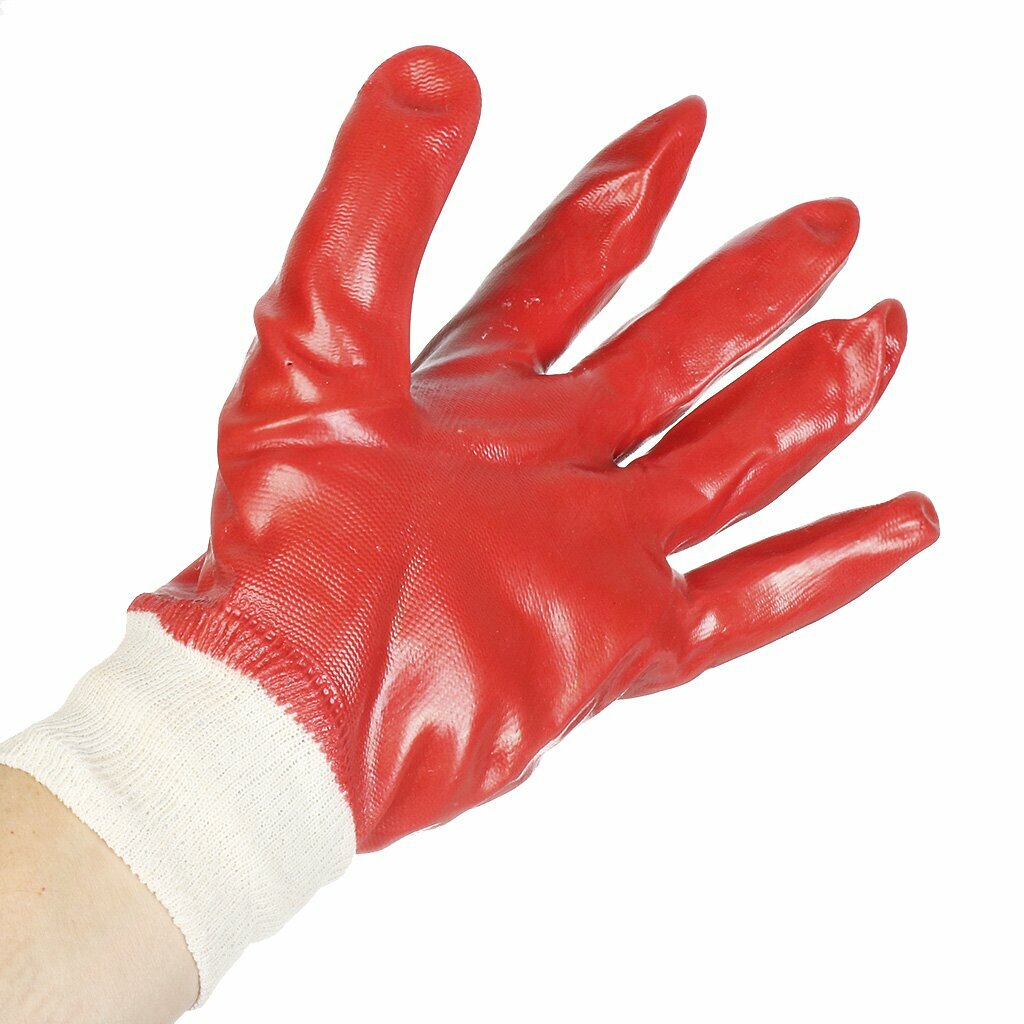 Перчатки защитные Золотая перчатка маслобензостойкие, трикотаж, ПВХ покрытие, без рисунка, красная основа, Гранат
