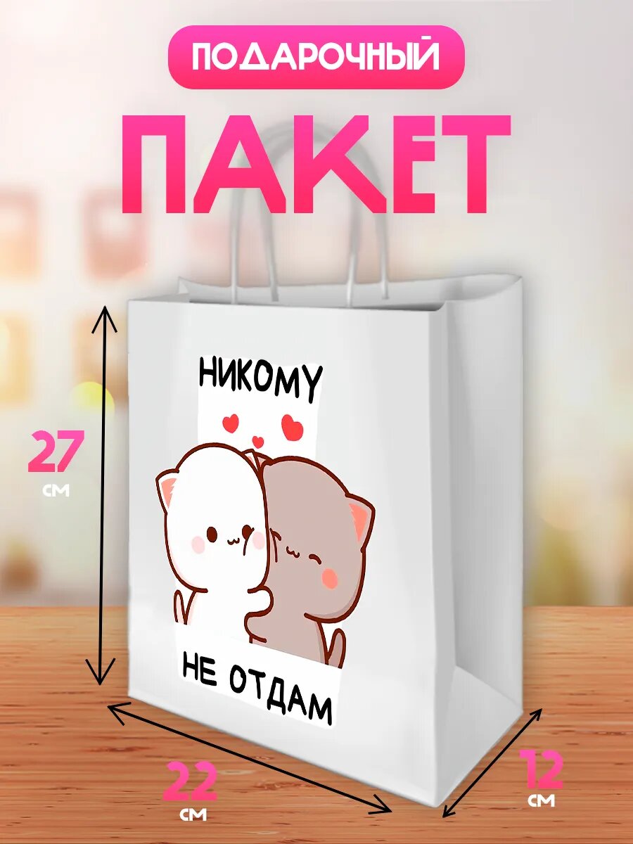 Пакет подарочный большой белый с наклейкой, упаковка для подарка, 26х31 см