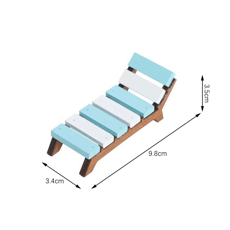 Миниатюрный пляжный шезлонг голубой, 3.5x3.4x9.8 см