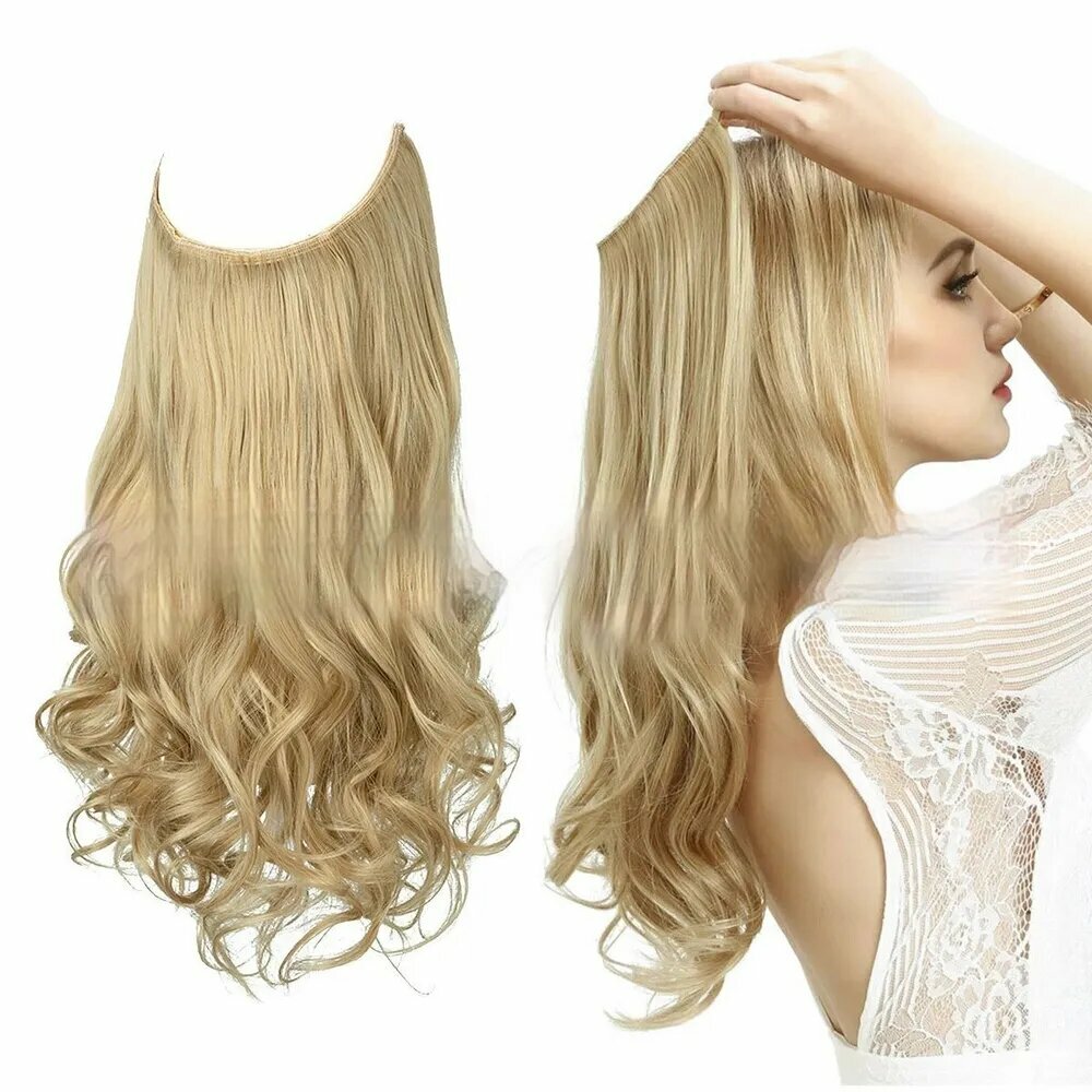 Невидимый u-образный парик, кудрявый парик，Женский парик из лески, невидимые натуральные длинные вьющиеся волосы