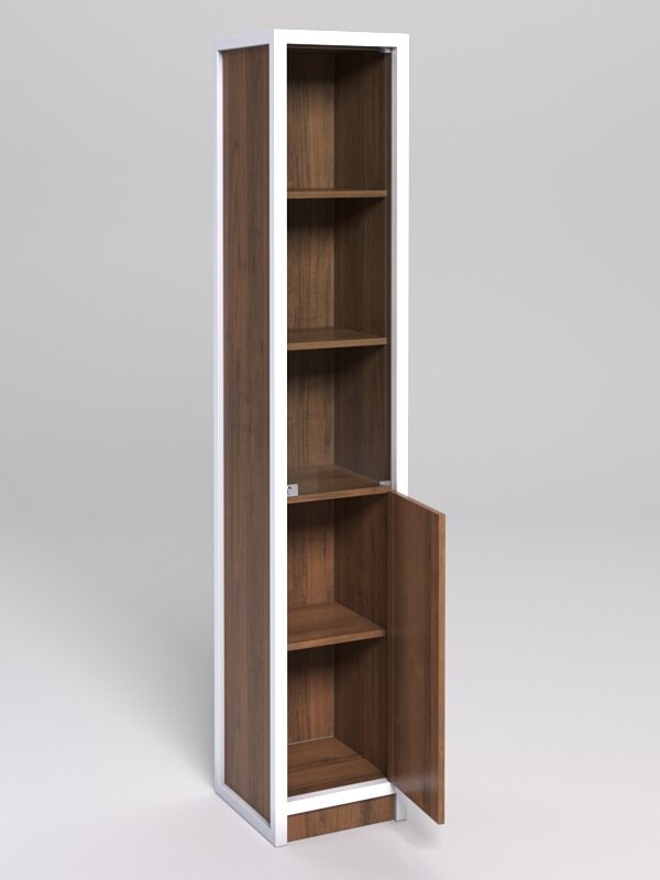 Шкаф офисный со стеклом узкий ШВ-54 "стронг" в стиле лофт, Орех + металлический каркас Белый