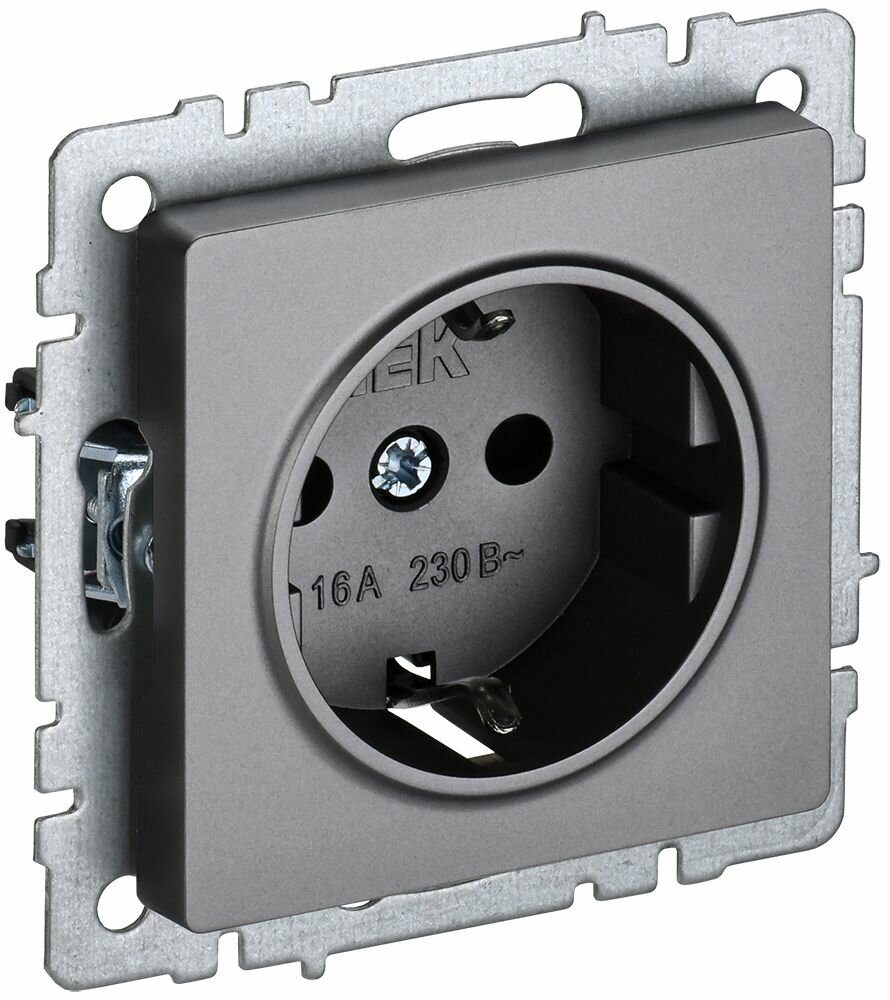 IEK BRITE Розетка с заземлением без з/ш 16А РС11-1-0-БрС сталь, BR-R11-16-K46