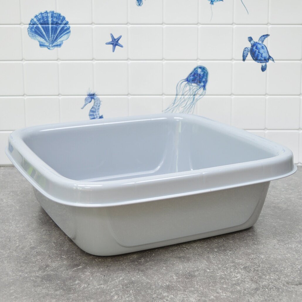 Таз пластиковый 10л «Step», квадратный, светло-серый, прочный пластик, удобно для хранения, пищевое назначение