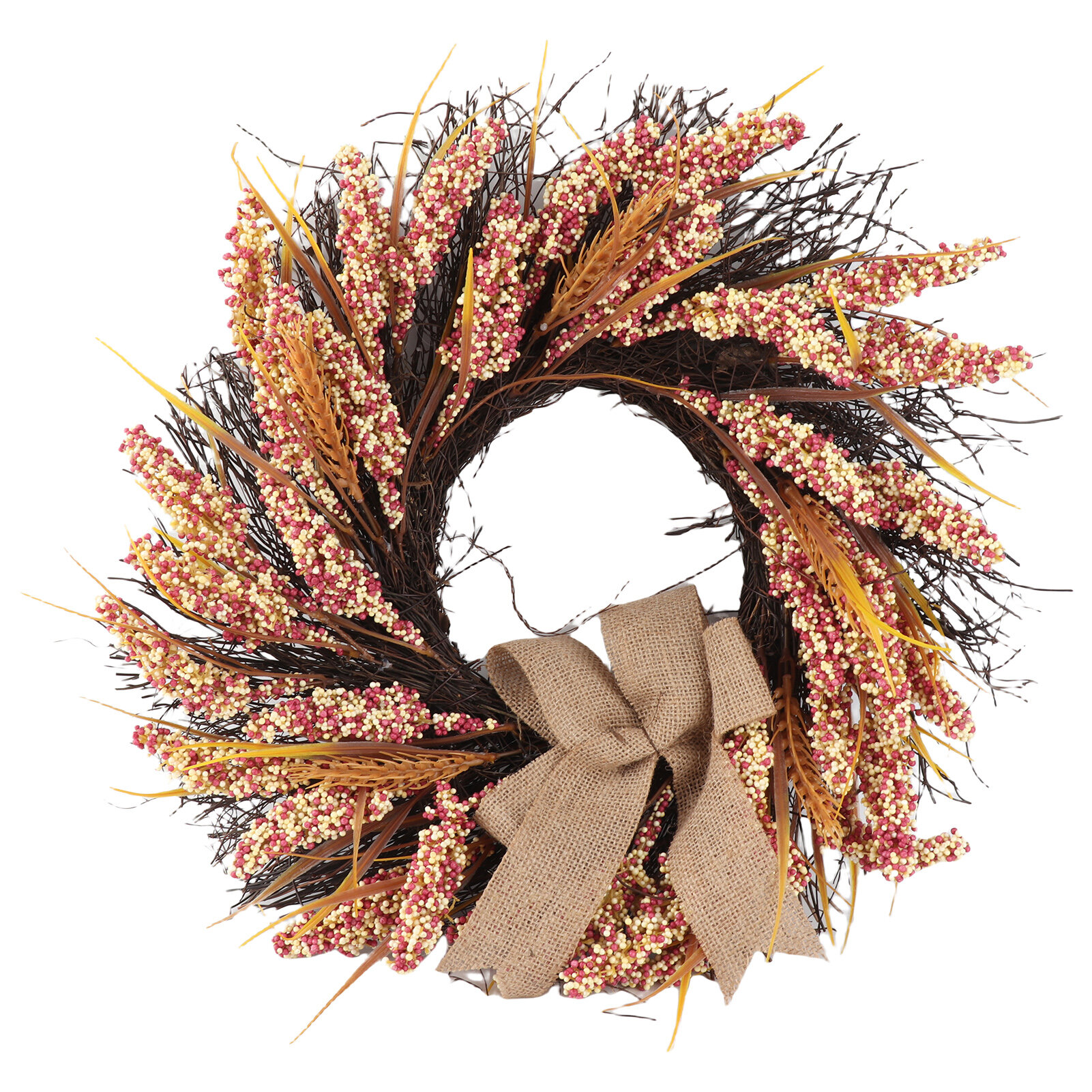 Осенний венок 50 см для входной двери, венок ко Дню благодарения с искусственными ветками в виде пшеничных хлопьев, осенний дверной венок, украшение в виде осеннего урожая.