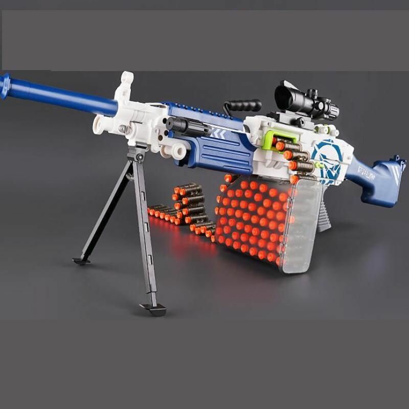 Электронный автомат M249 с 2 режимами стрельбы пулемёт на аккумуляторе подарок на День рождения и 23 февраля для мальчиков и взрослых B003