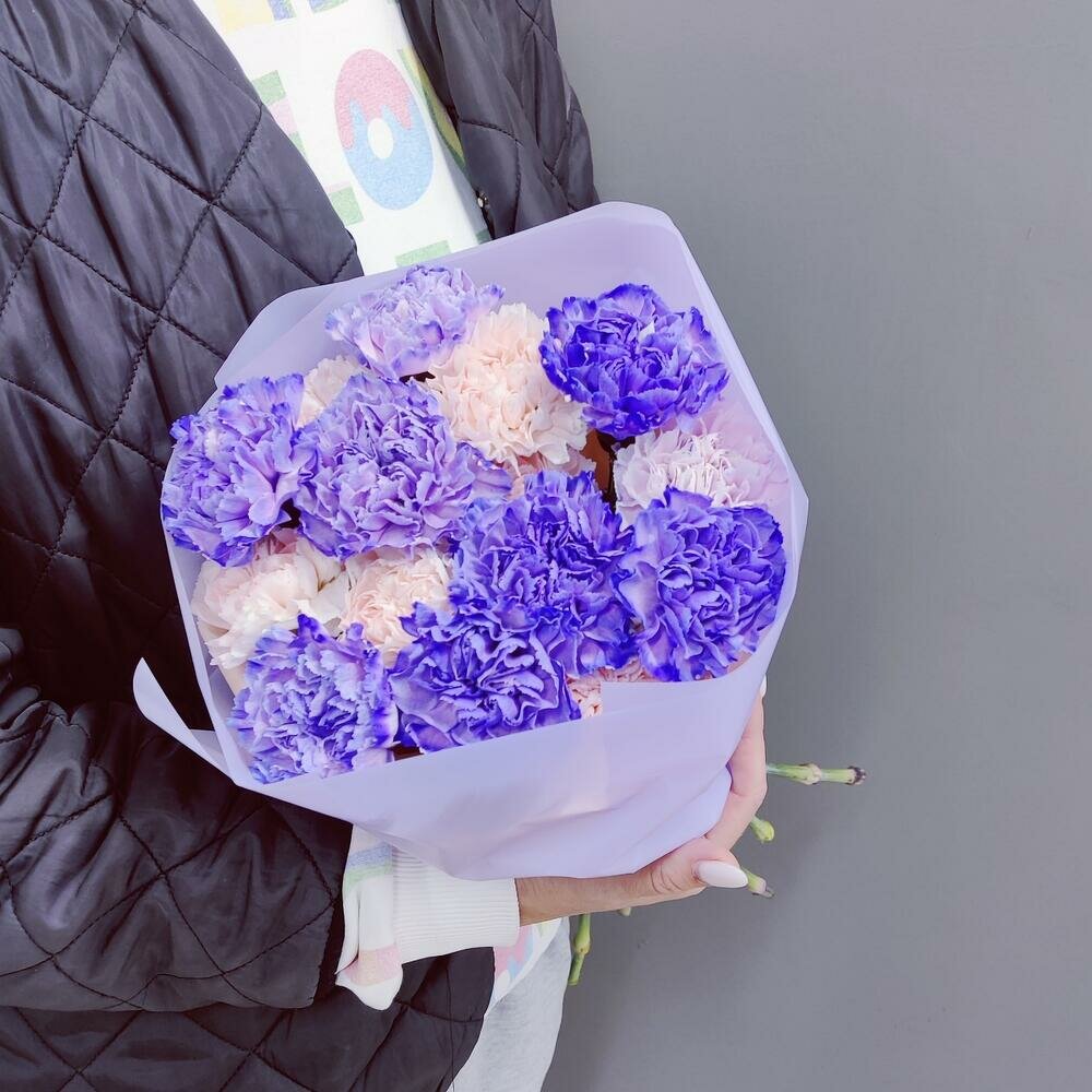 Монобукет Цветочный ЛЕС Лунных диантусов (гвоздик), 50 см, розовый/фиолетовый