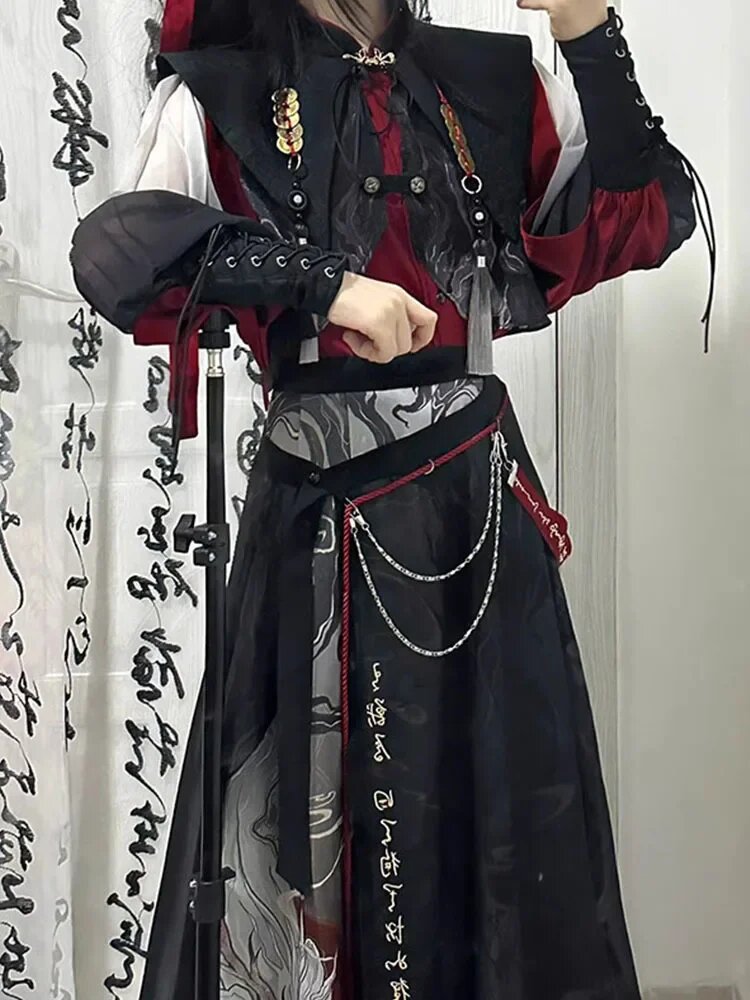 Ханьфу костюм полиэстер UHYTGF женский Черный, М, Red