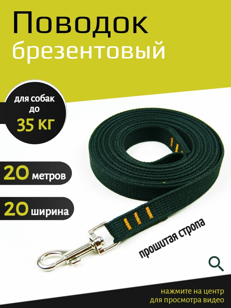 Поводок Хвостатыч для собак брезент PRO 20 м х 20 мм (черный)