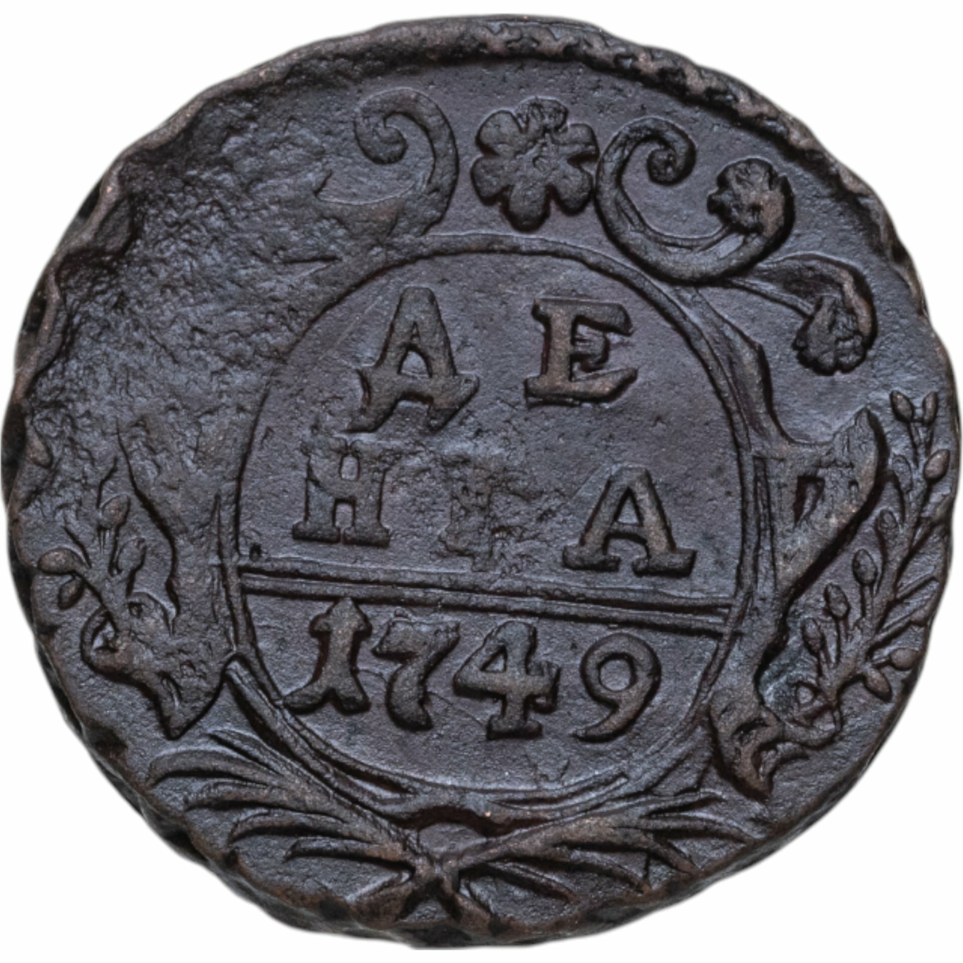 Денга 1749, Медь, в сохранности AU