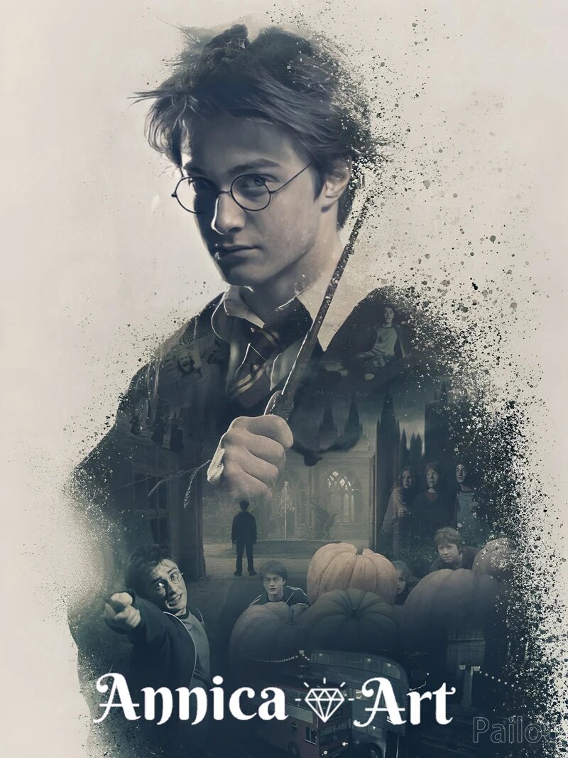 Алмазная мозаика на подрамнике "Гарри Поттер" круглые бриллианты 40х50см