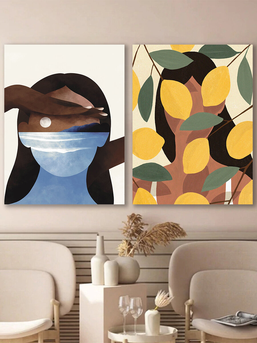 Картина модульная на стену / композиция из 2-х картин, "Девушка, море", 70х100 см.