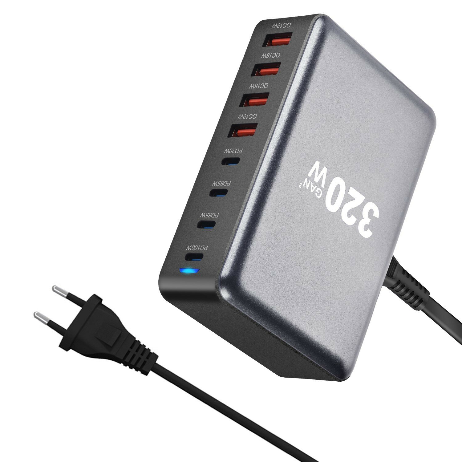 Настольное зарядное устройство GaN с 4×USB-C и 4×USB-A портами, с поддержкой Power Delivery для телефонов и ноутбуков