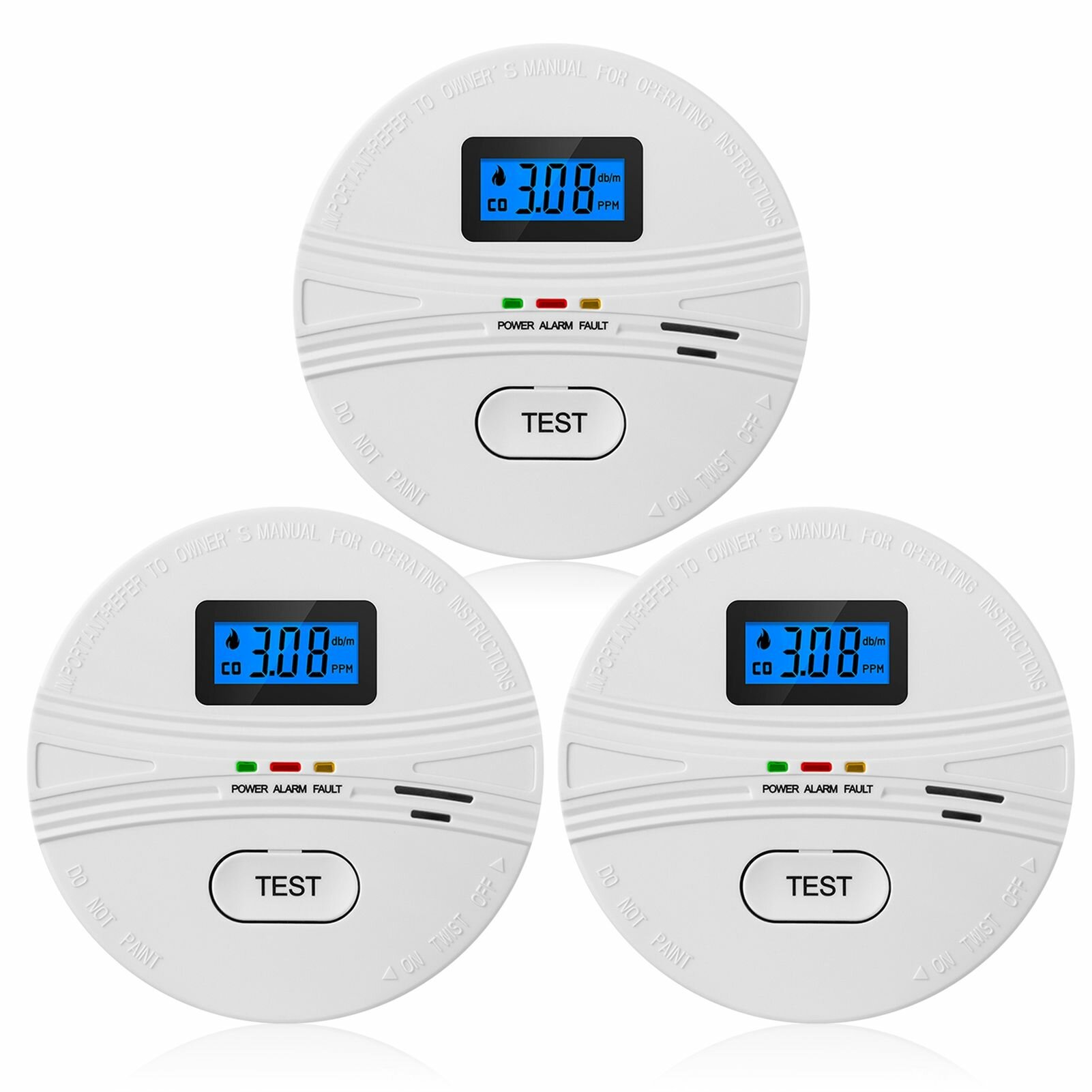 Детектор дыма и угарного газа 3 шт. 2 в 1, с ЖК-дисплеем, для дома и путешествий