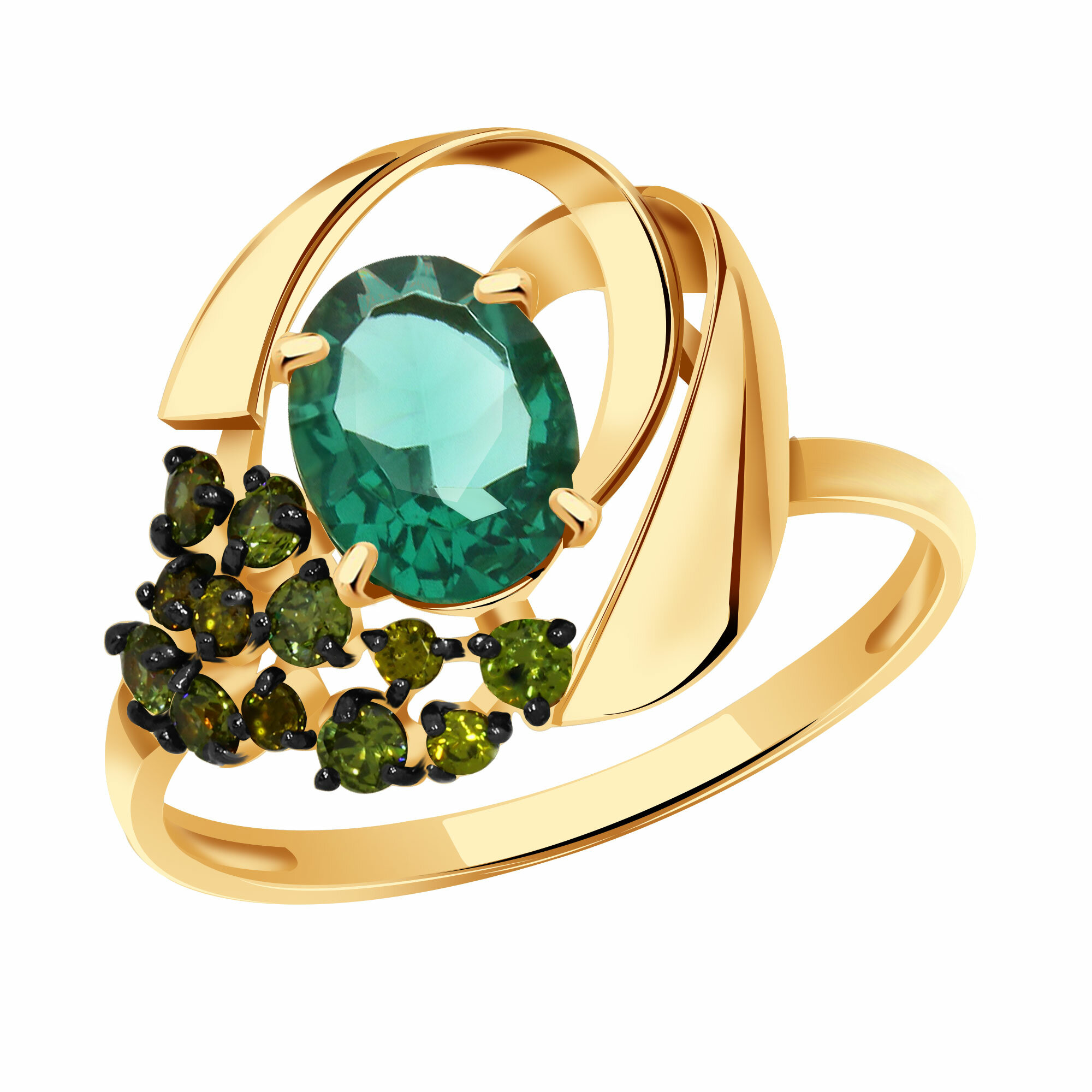 Кольцо, красное золото, 585 проба, фианит, турмалин