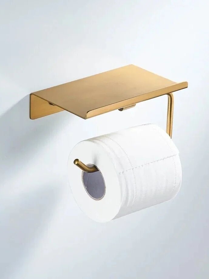 Держатель для туалетной бумаги с полочкой Shevanik SG5705G-1, золотой сатин