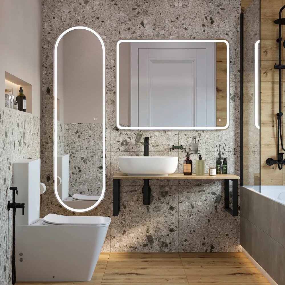 Мебель для ванной комнаты DIWO Элиста 100 светлое дерево, с раковиной Moduo 50 Square, в скандинавском стиле, овальная (гарнитур, мебель)