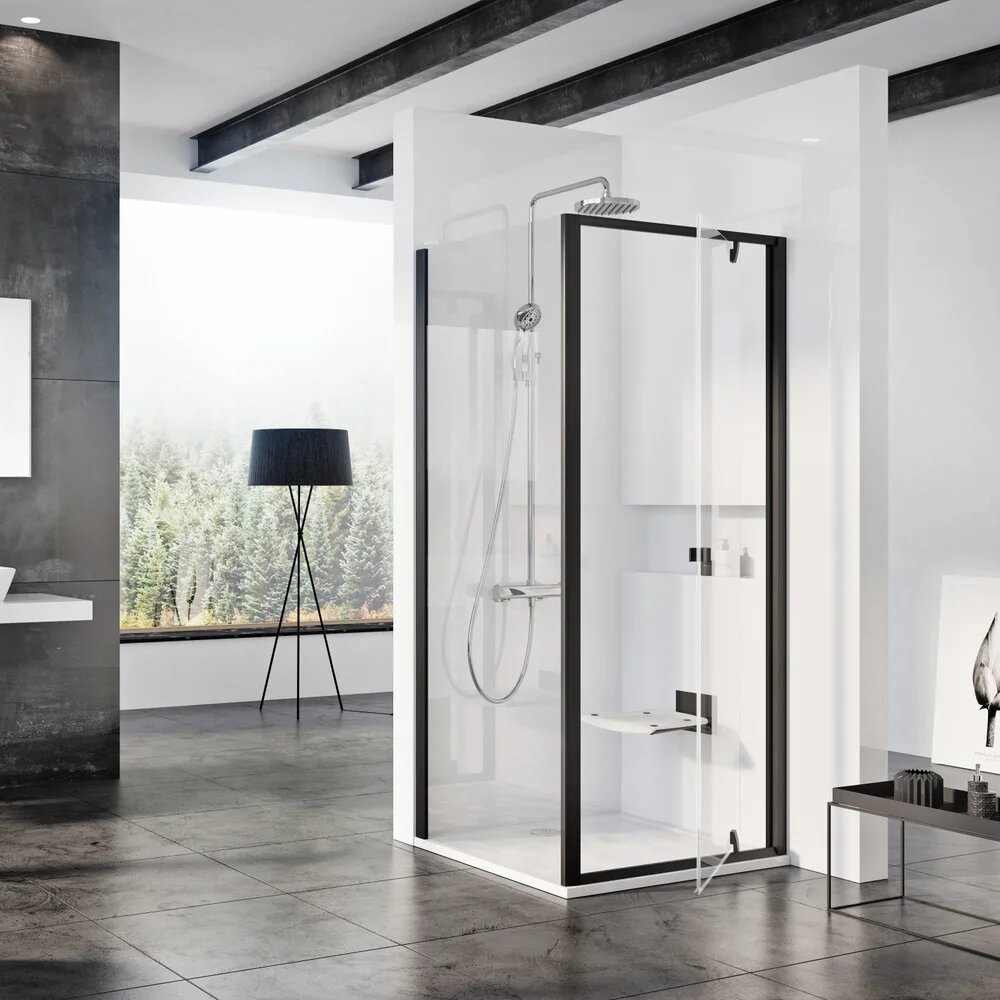 Душевой уголок Ravak Pivot PDOP1 без поддона, стеклянный, черный, 80x80, с распашными дверями
