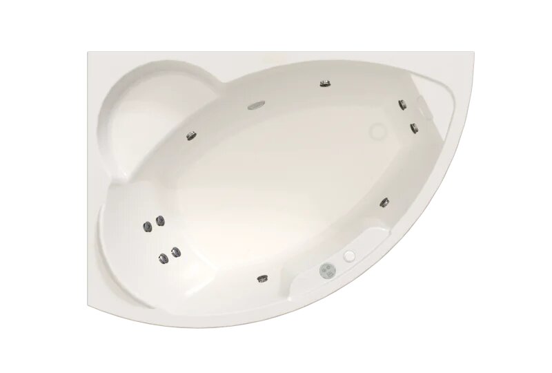 Акриловая ванна Radomir Алари Релакс 168x120, с каркасом, с экраном, угловая, левая, пристенная, белая, глянцевая, асимметричная, с сиденьем, с гидромассажем, антискользящее покрытие