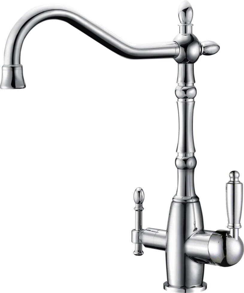 Смеситель для кухни Zorg Sanitary ZR 312 YF-33 с краном для питьевой воды, с поворотным изливом, хром, глянцевый, однорычажный, латунный, с керамическим картриджем