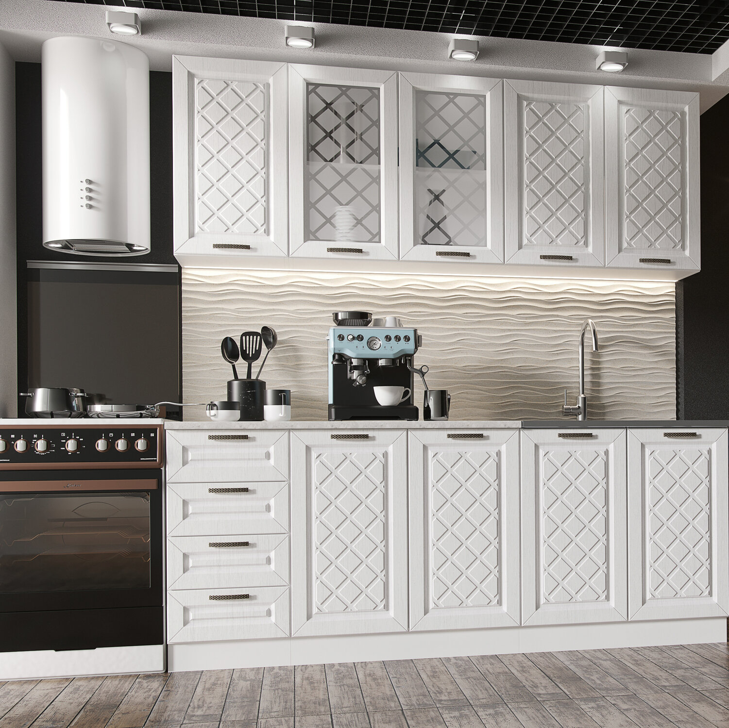 Кухонный гарнитур, кухня, готовый комплект Агава 2 м Акация белая