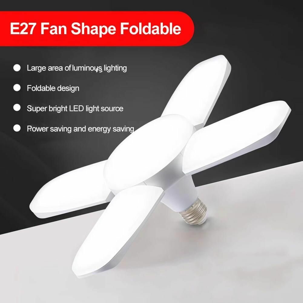 Светодиодная лампа E27 в форме веера, складная, 28 Вт, для потолочного освещения дома, склада и гаража
