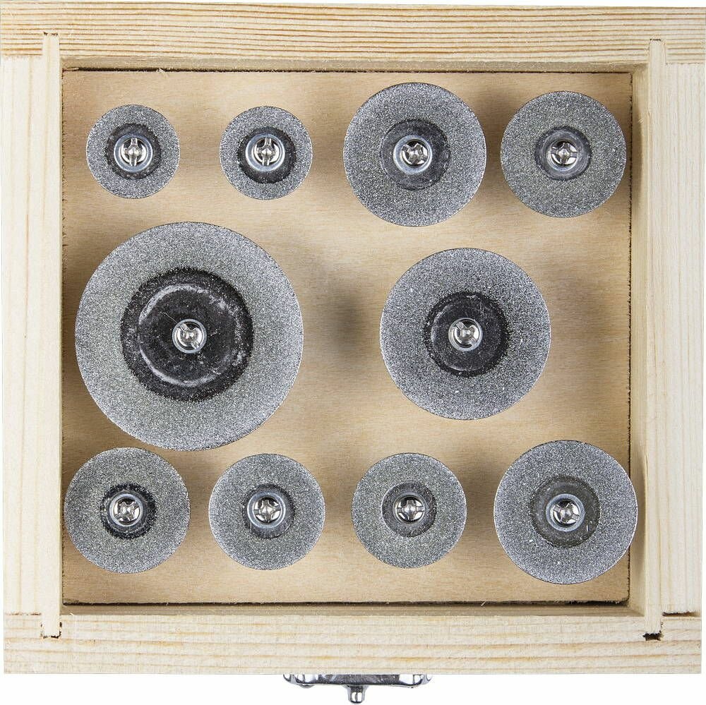 Набор алмазных отрезных кругов ЗУБР, 16-40 мм, хвостовик d 3 мм, P 200, 10 штук 33385-H10