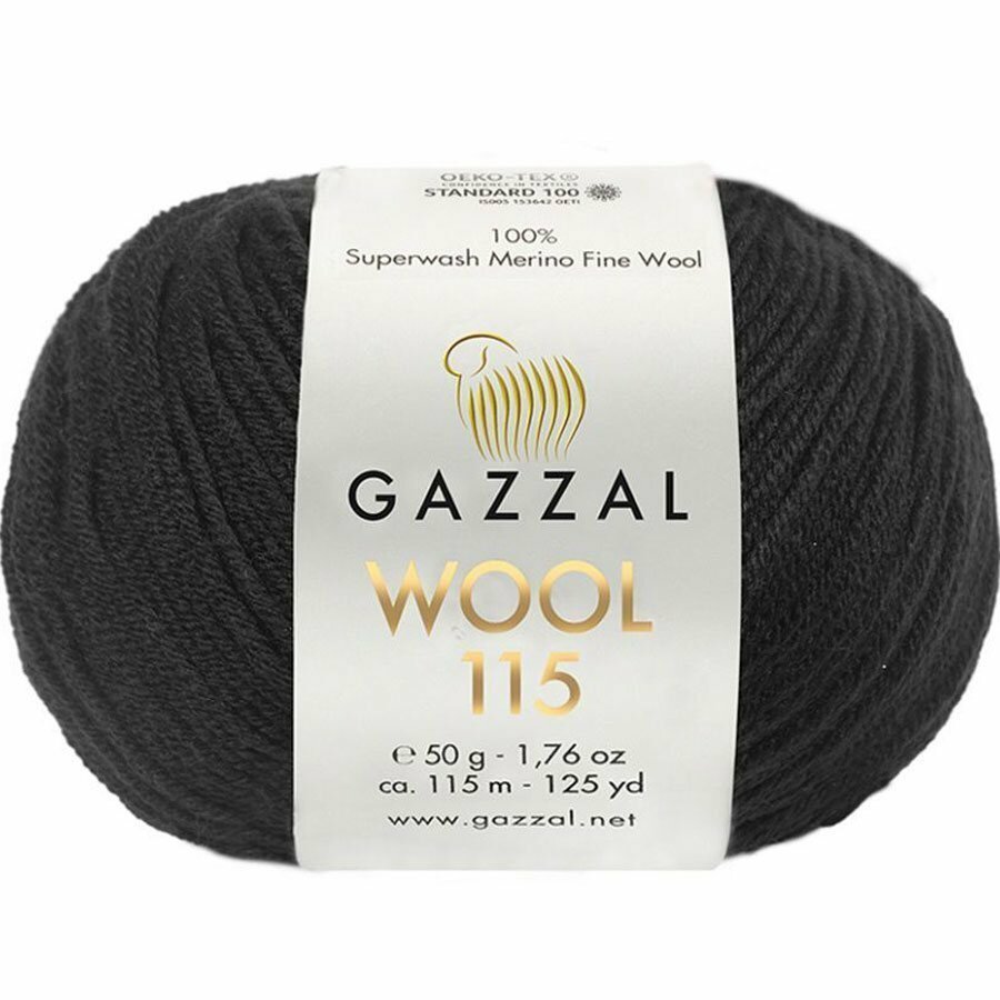 Пряжа Gazzal WOOL 115 3307 черный (5 мотков)