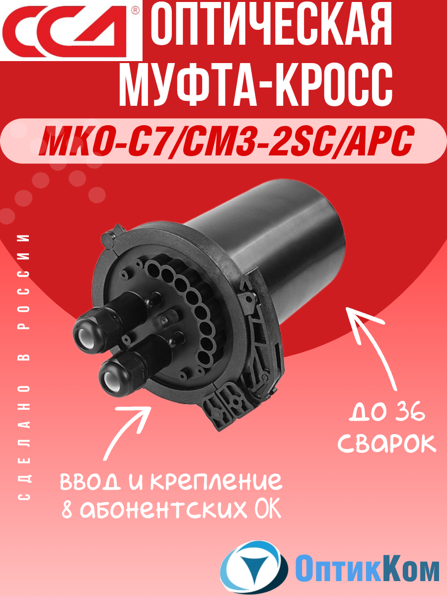 Муфта-кросс оптическая ССД МКО-С7/CМ3-2SC-2SC/APC-2SC/APC, для сетей FTTH/PON