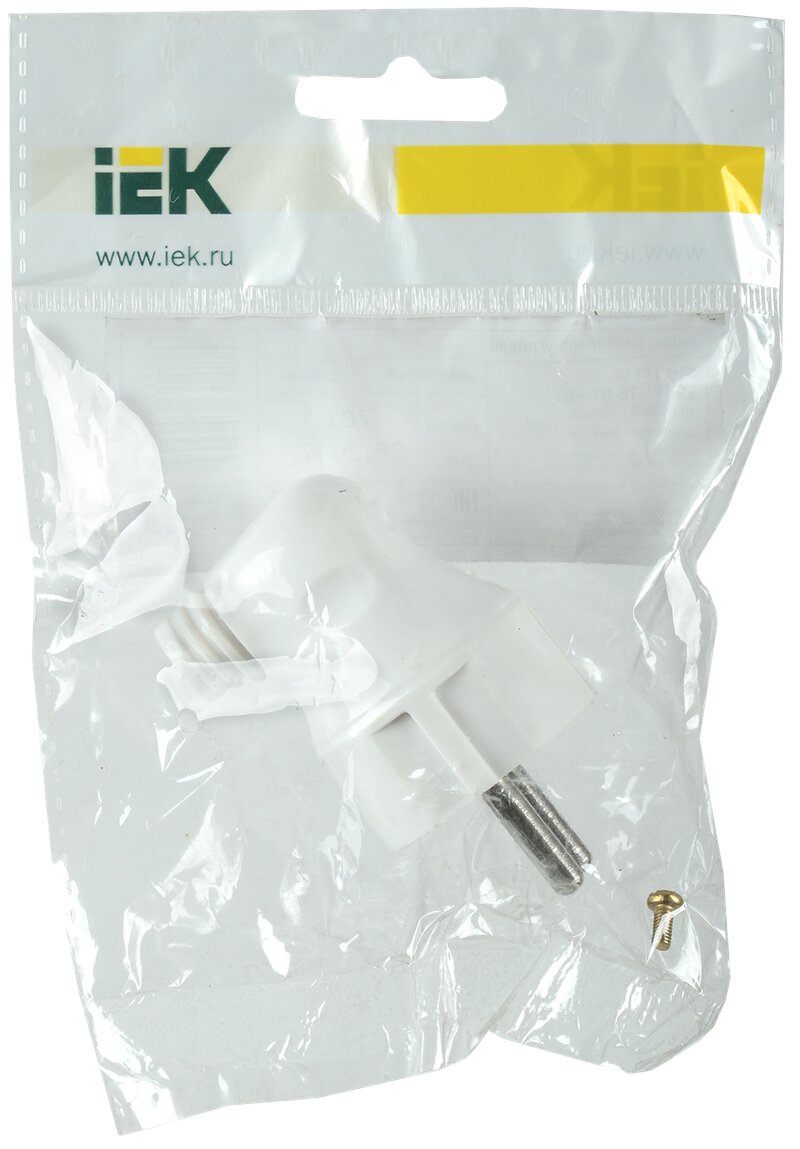 Вилка IEK ВПу11-01-Ст / ВПу11-02-Ст, 16А, 250В, белый, IP20, заземляющий контакт, винтовой зажим