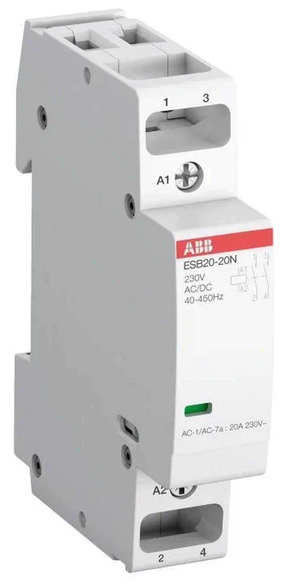Контактор ESB20-20N-01 модульный (20А АС-1 2НО) катушка 24В AC/DC ABB 1SBE121111R0120, 1шт