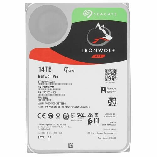3.5" 14 ТБ Жесткий диск Seagate IronWolf Pro (ST14000NE0008) - SATA III, 6 Гбит/с, 7200 об/мин, кэш память - 256 МБ, RAID Edition