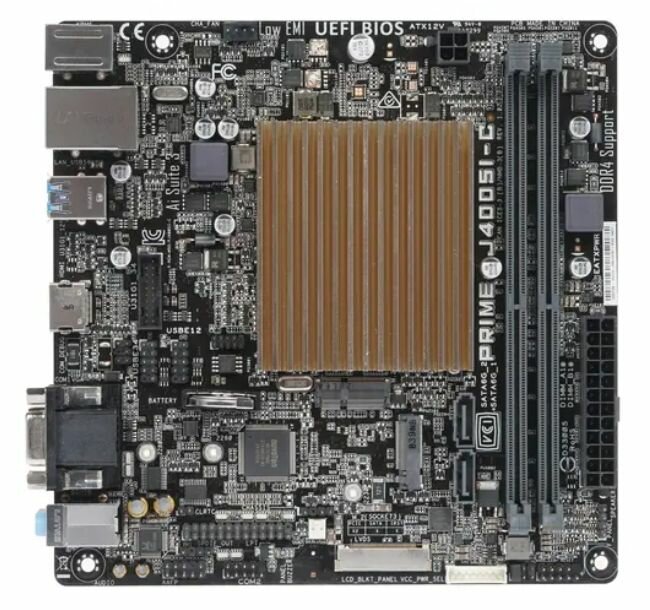 Материнская плата ASUS PRIME J4005I-C (PRIME J4005I-C) - BGA1090, SoC (система на кристалле), 2хDDR4-2400 МГц, нетхPCI-Ex16, 1хM.2, Mini-ITX