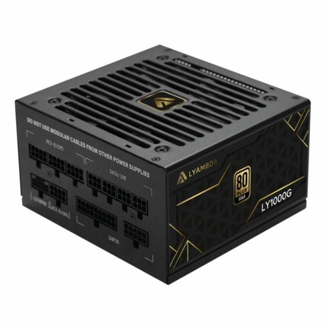 Блок питания LYAMBDA (LY1000G) черный - 1000Вт, ATX 20+4 пин, 4 pin + 4 pin x2 CPU, 12 SATA, 4 x 6+2 pin PCI-E