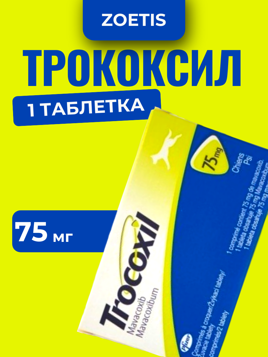 Трококсил таблетки противовоспалительные со вкусом мяса 75 мг, 1 таблетка в неродной упаковке (Срок 08.2026)