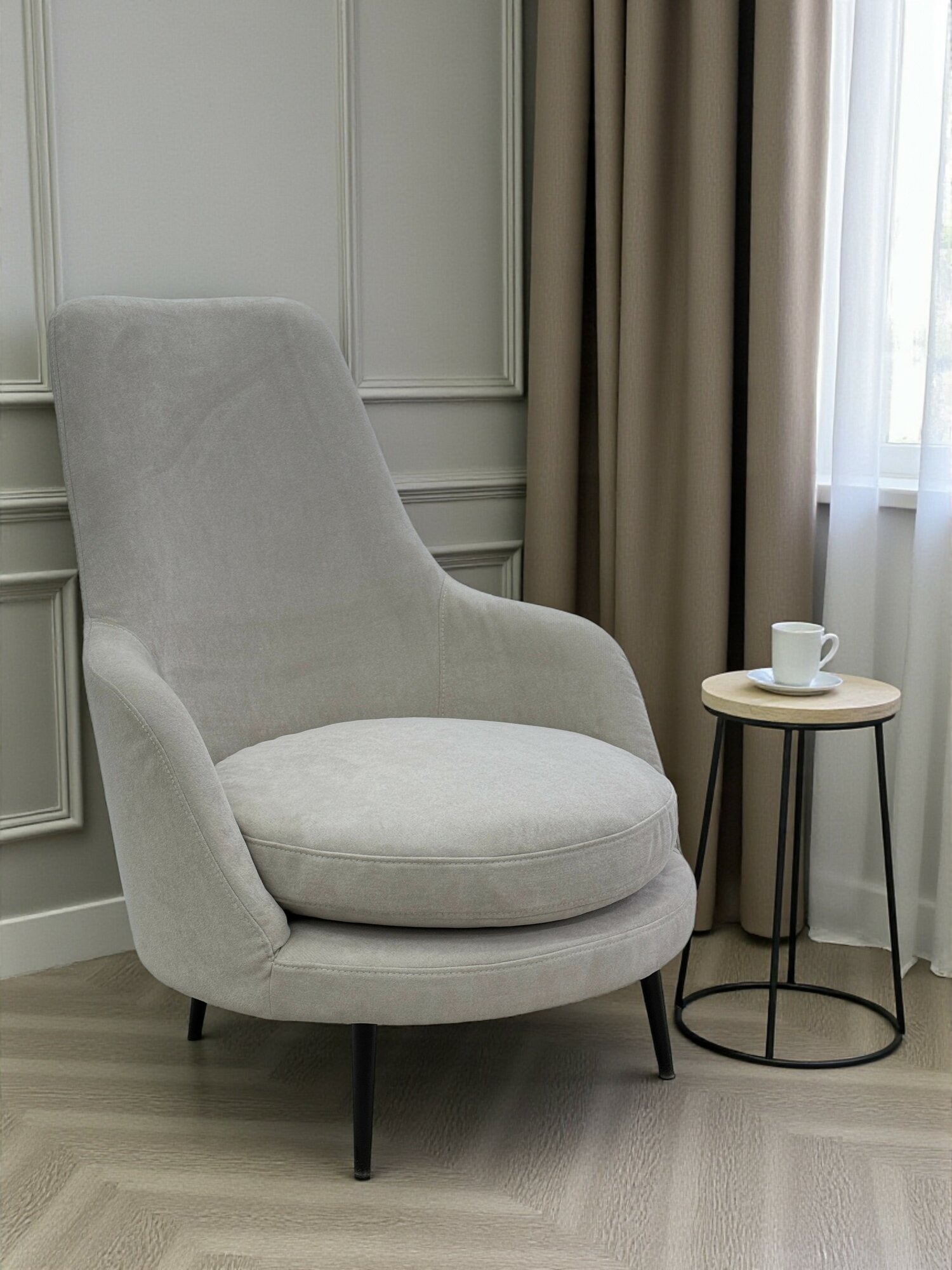 Кресло Бонфи, с высокой спинкой, бежевый шенилл