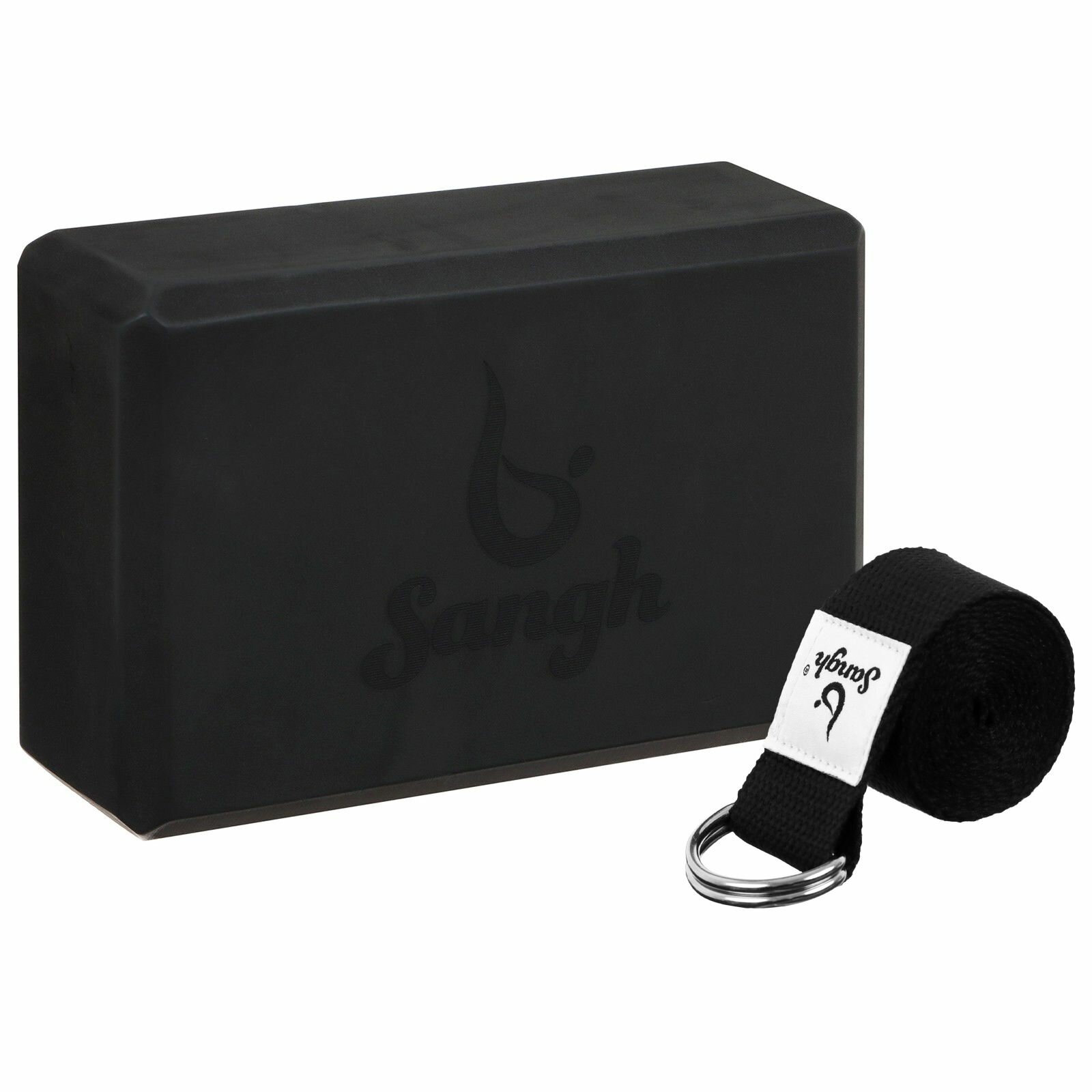 Набор для йоги Sangh: (блок+ремень), цвет чёрный