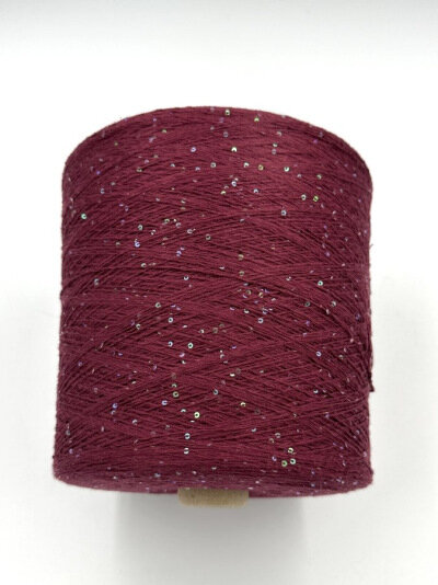 Пряжа Пайетки 2мм на хлопке (микропайетки) 2-075-2 вишневый с пайетками стрекоза Т1Д (200г)