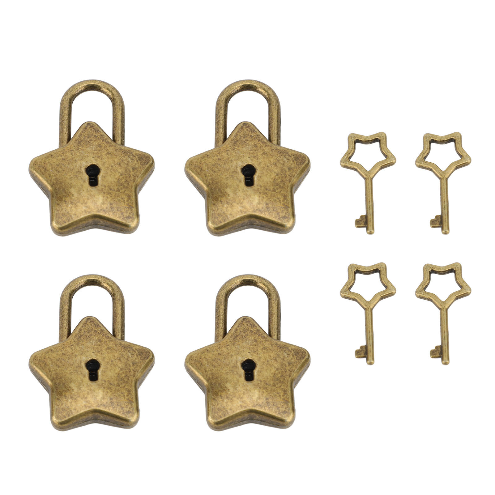 Набор из 4 миниатюрных металлических замков для сундуков с сокровищами, дневников, книг и шкатулок для украшений, декоративный замок с ключом S007 в форме пятиконечной звезды, античная латунь.