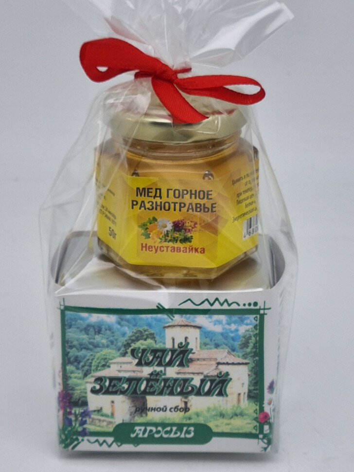 Чай зеленый ручной сбор 40гр +мед 50гр Архыз