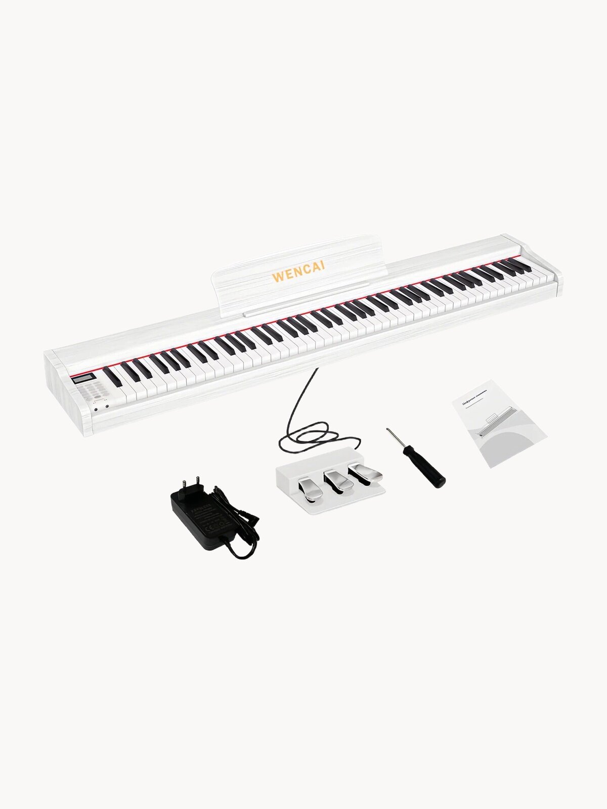 WENCAI цифровое пианино 88 клавиш, с 3 педалями,128 звуков, Подходит для начинающих, Белый