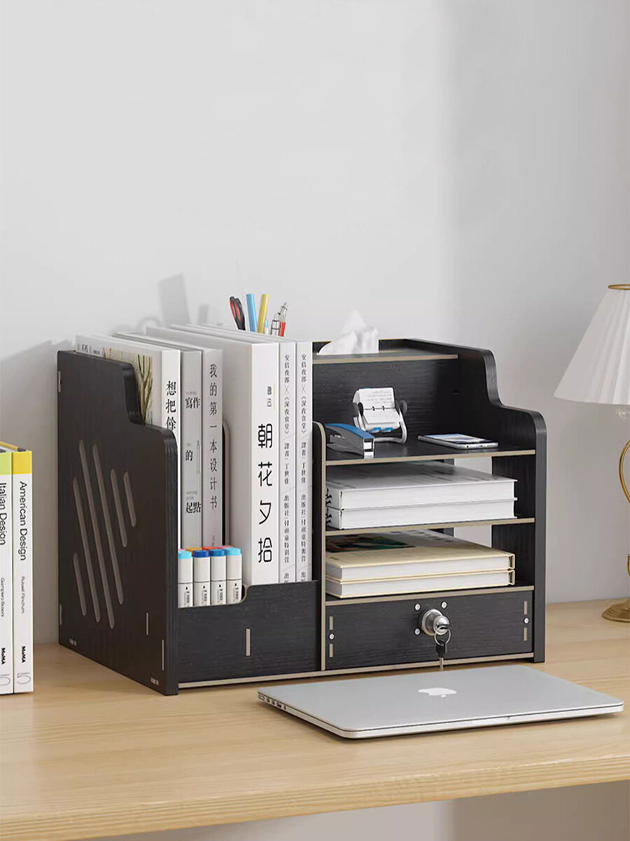 Органайзер для документов и бумаг настольный, деревянная подставка для папок и канцелярских принадлежностей