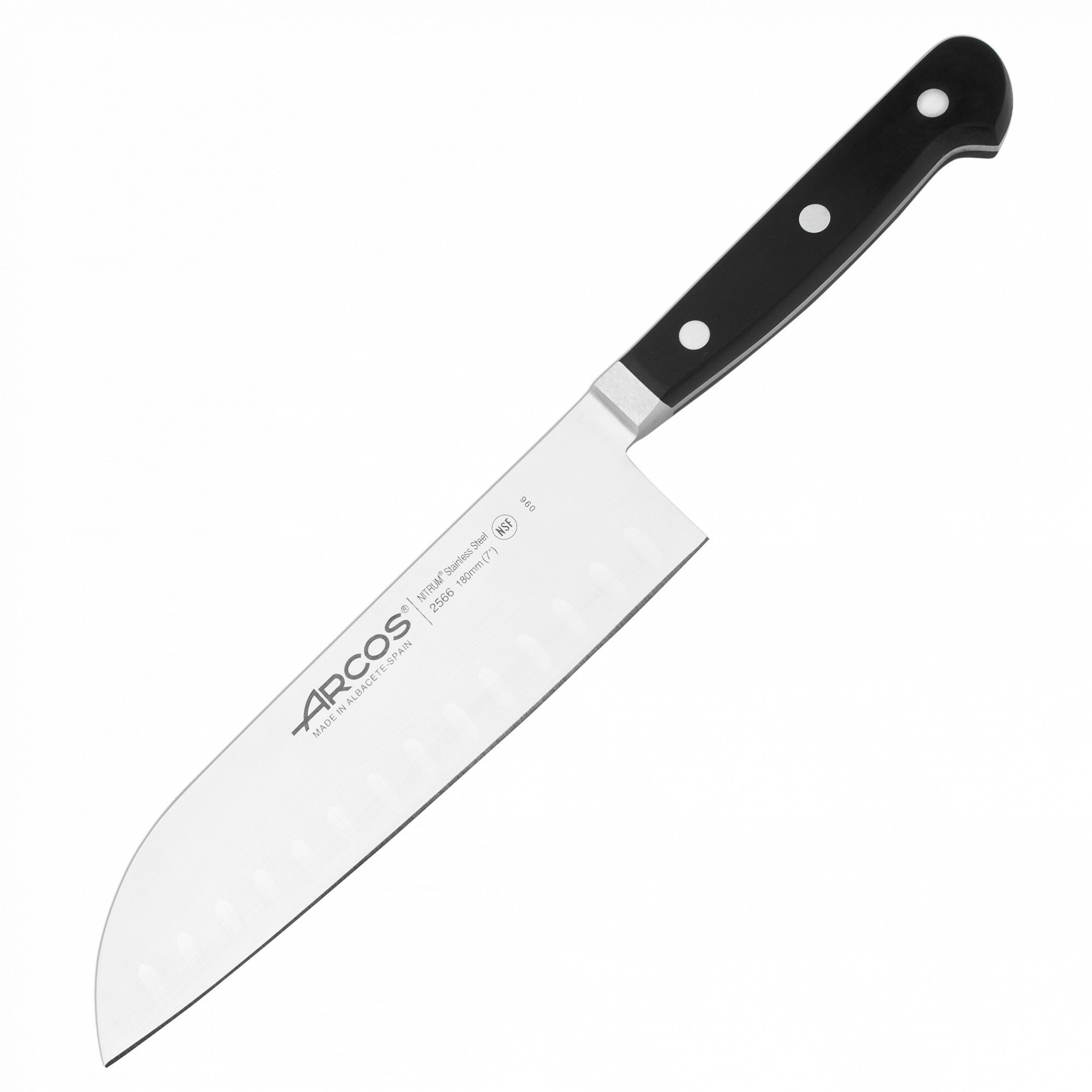 Нож ARCOS 2566 Clasica Santoku, сталь кованая Nitrum, антипригарное покрытие, 18см, черный
