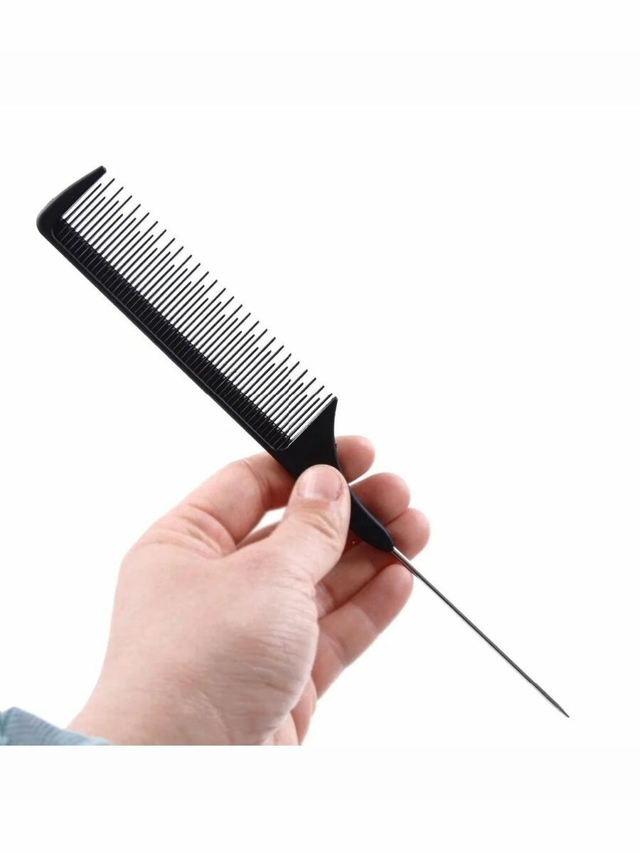 Карбоновая расческа -хвостик с металлическим окончанием HAIR&SALON