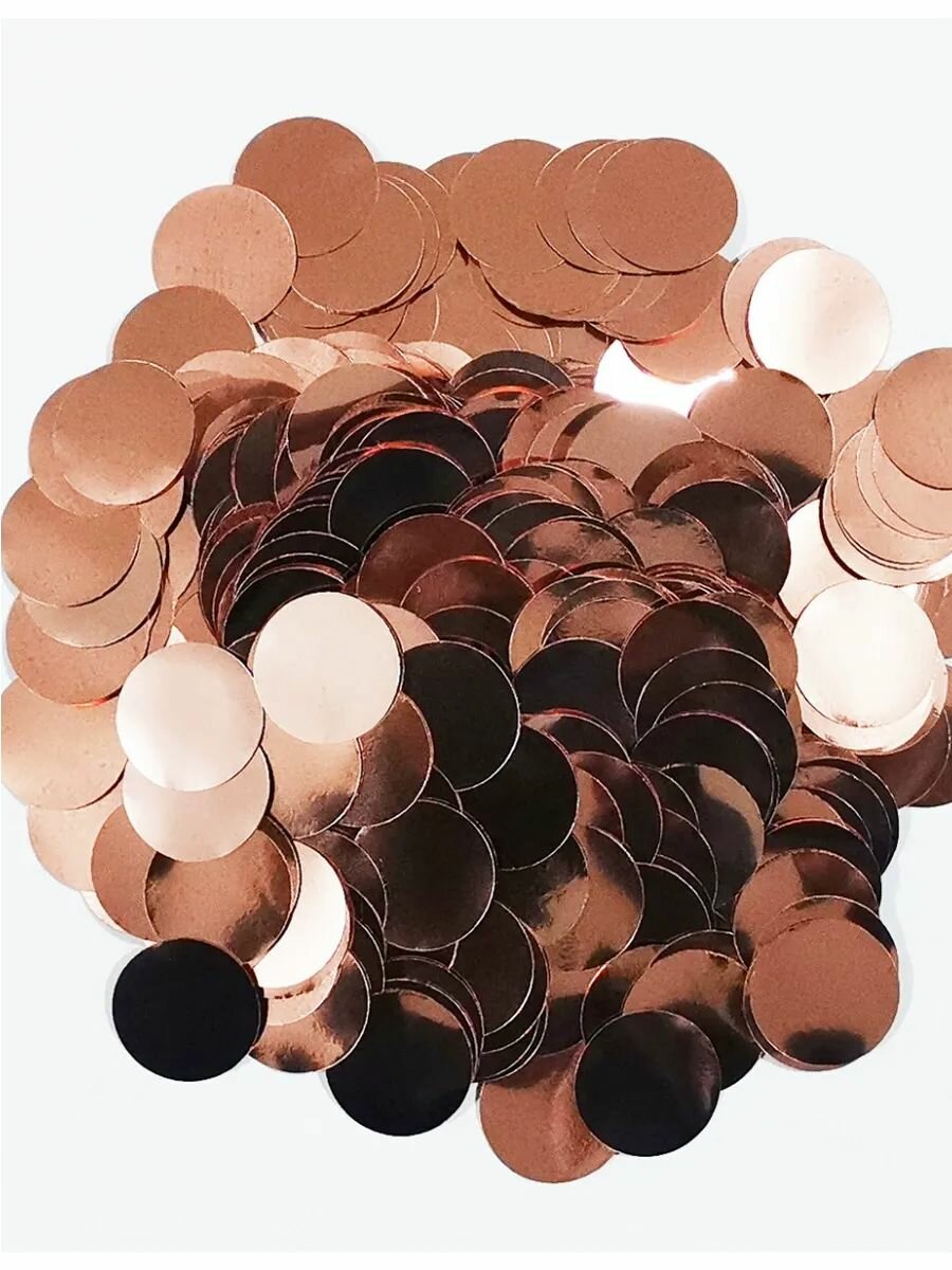 Конфетти новогоднее розовое золото круги фольга 1,5 см 10 гр